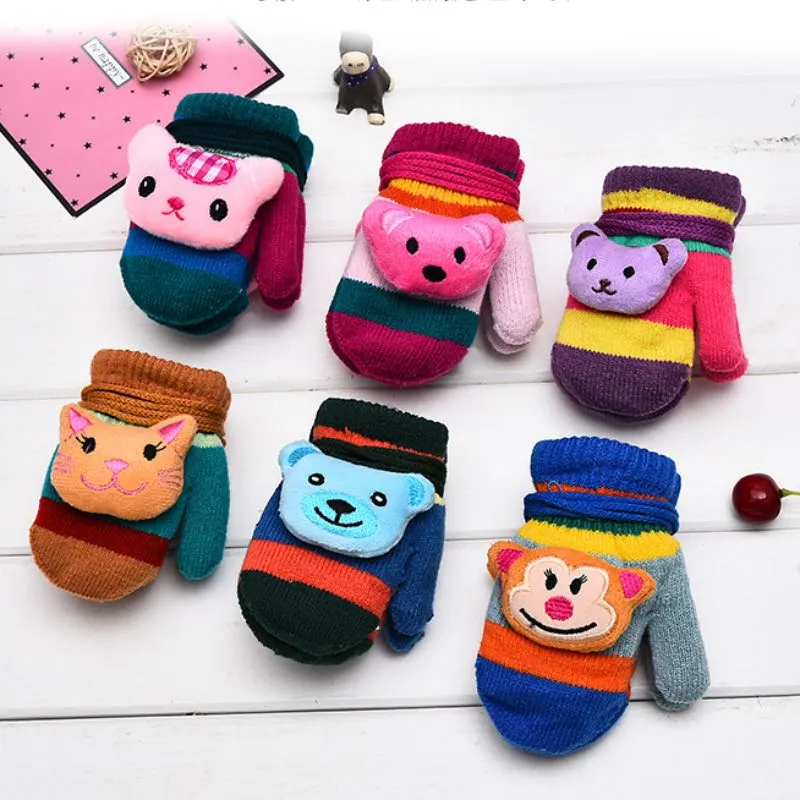 DHgate.com:Colorful Cartoon Animal Head Double Gloves for Kids, Thick ...