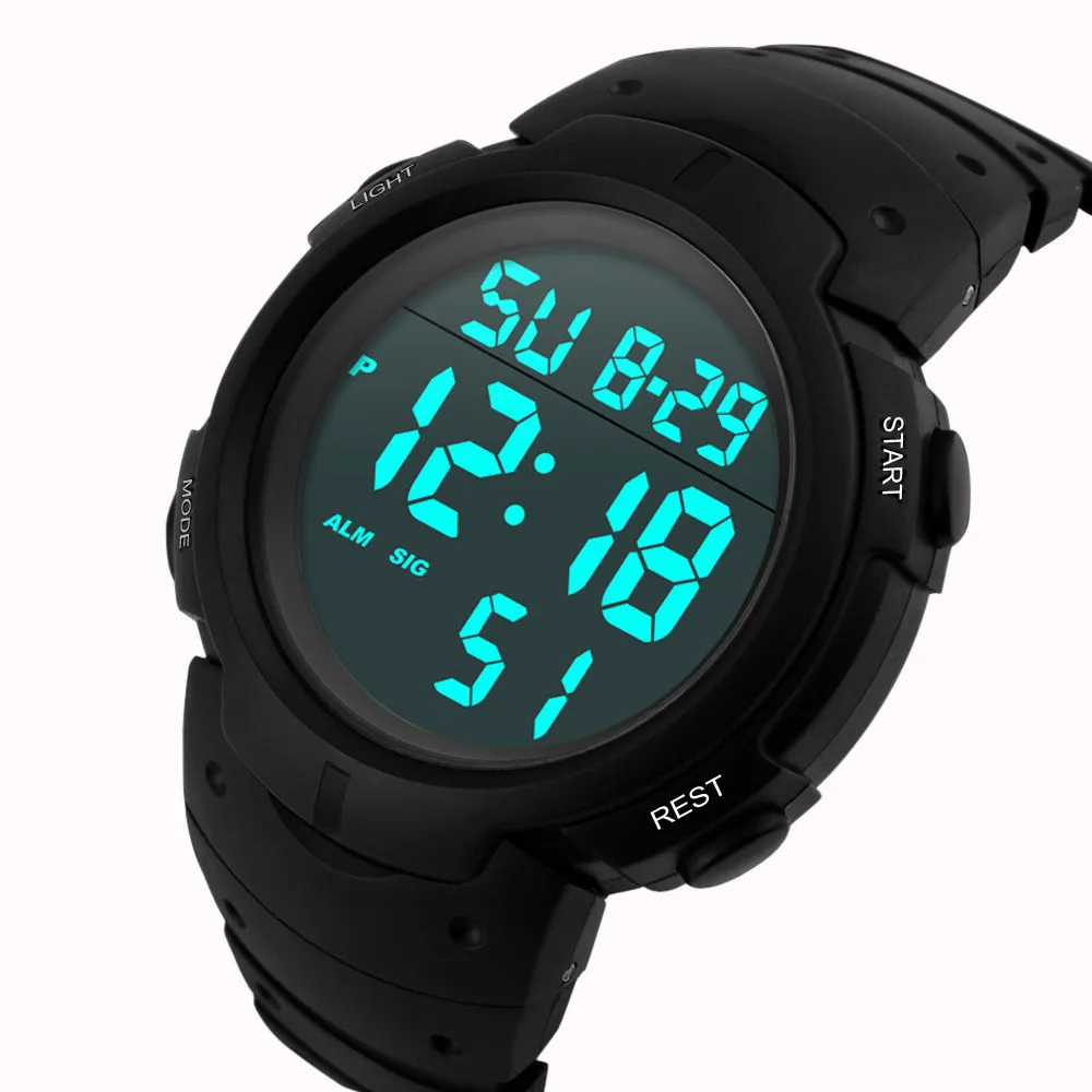 Waterproof Mens Sports Digital Watch With LCD Display, Stopwatch, Date ...