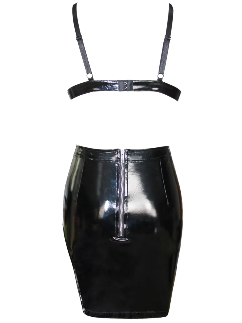 Vestido De Cuero Atractivo De Las Mujeres Del PVC Trajes Wetlook Strap ...