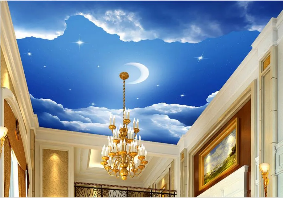 Fantasy 3D Ceiling Sky Wallpaper Mural With Fresh Blue, Sky, White ...