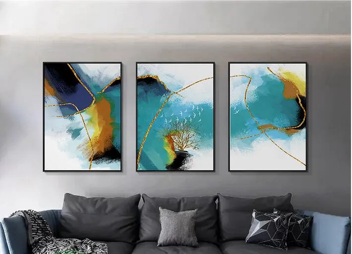 Nordic Abstract Art Prints - Modern Triple Canvas Wall Art, Living Room ...