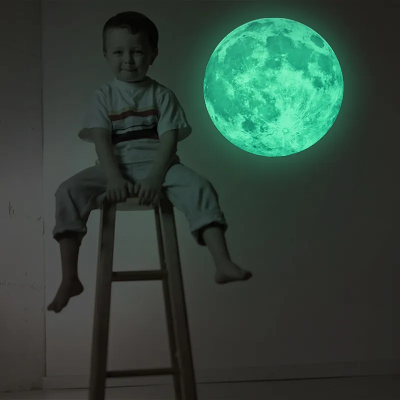 30cm Large Moon Glow in the Dark Luminous DIY Wall Sticker for Living ...