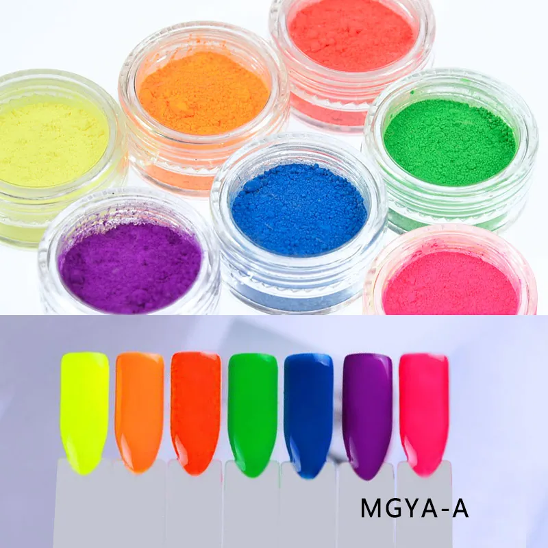 DHgate.com:Gradient Neon Nail Powder Set-7 Colorful Ombre Nail Pigment ...