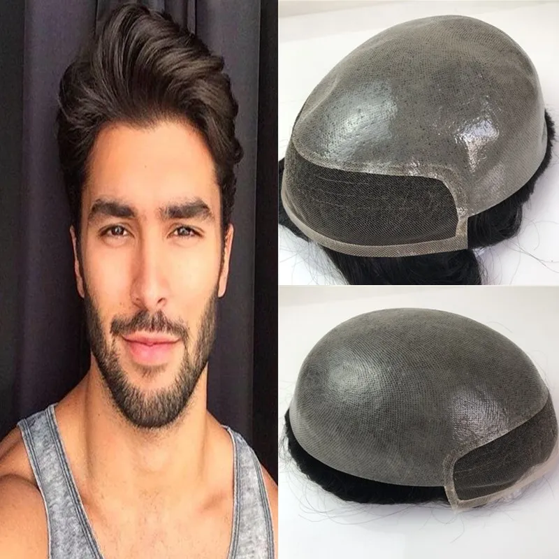 Mens Lace Front Toupee 8x10 inch Human Hair Hairpiece with French Lace ...