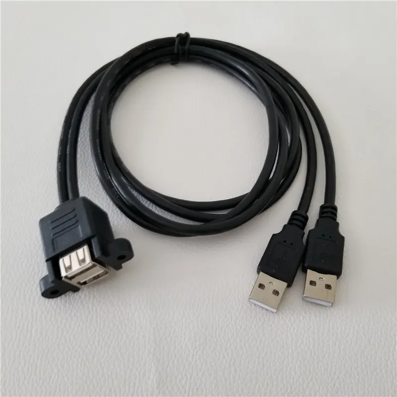 Dual USB 2.0 Extension Cable With Panel Mount Screw Holes Black 1 Meter ...