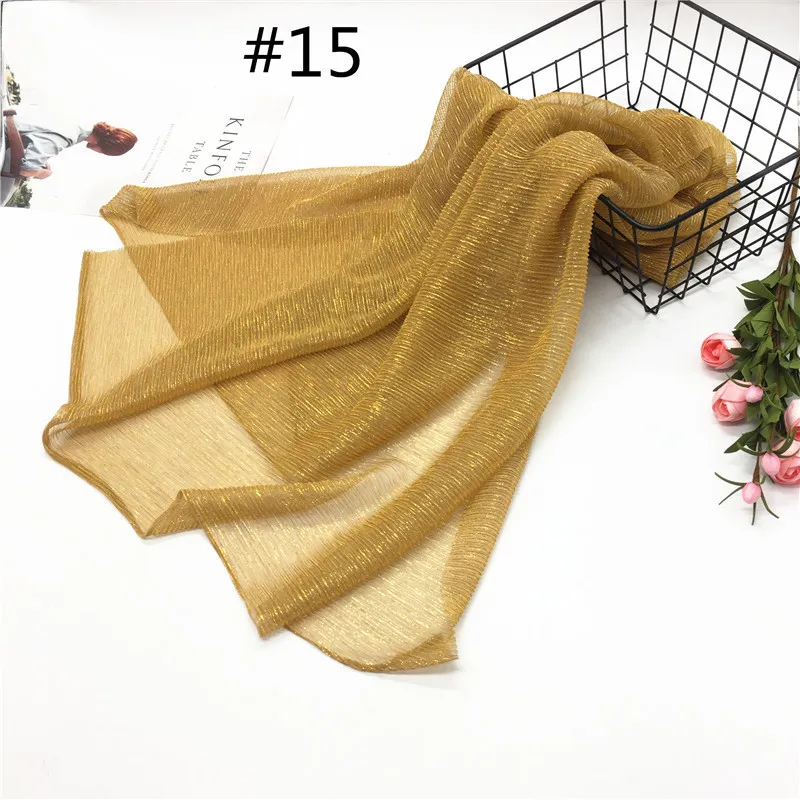 New Shimmer Pleated Hijab Scarf Plain Shiny Crinkle Shawl Fashion