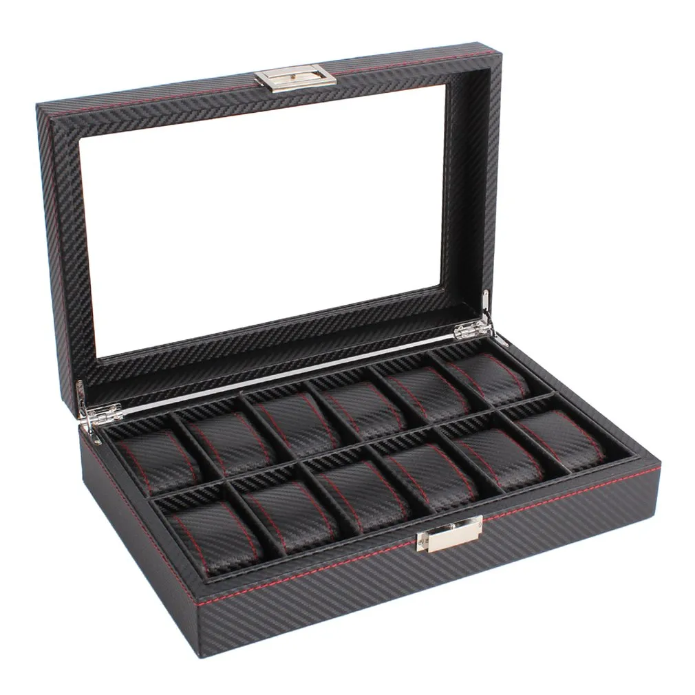 OUTAD Carbon Fiber 10 Slot Watch Box With 12 Slots For Jewelry Display ...