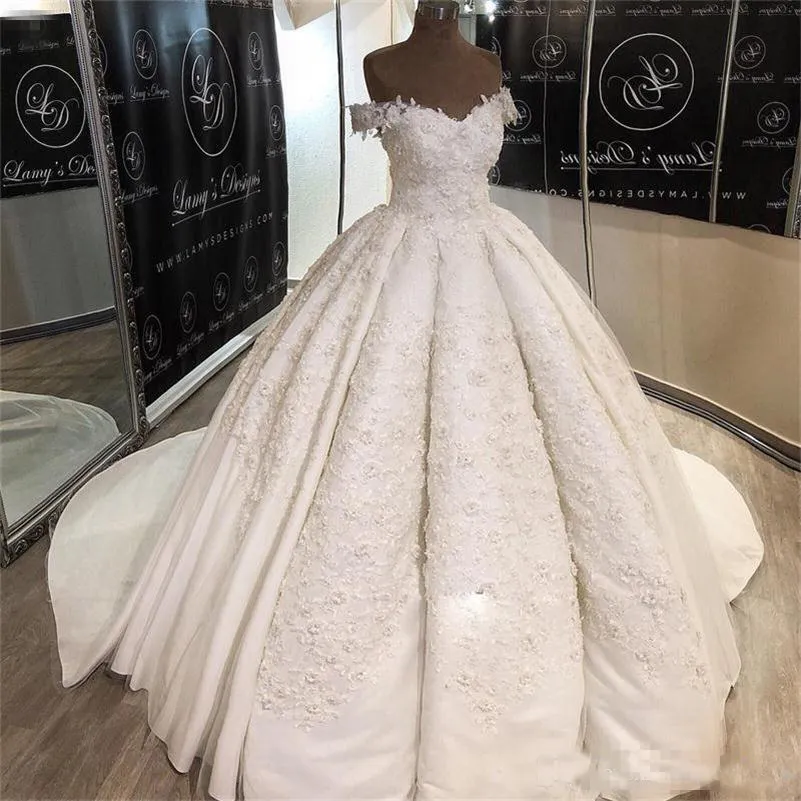 Plus Size Ball Gown Wedding Dress with Off-Shoulder Lace and 3D Bead ...