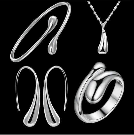925 Silver Water Drop Jewelry Set for Women: Ring, Bracelet, Necklace ...