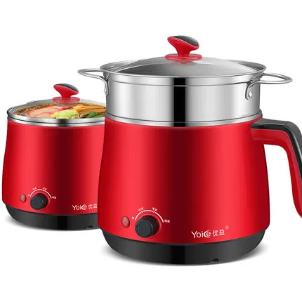 Multifunctional Electric Skillet Red 600W Cooking Pot With Steamer From ...