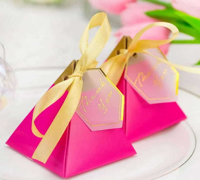 Dessert Boxes Triangular Pyramid Candy Boxes: Rose Red Party Favor ...
