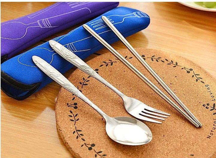 Foldable Stainless Steel Dinnerware Set with Fork Spoon Chopsticks Eco ...