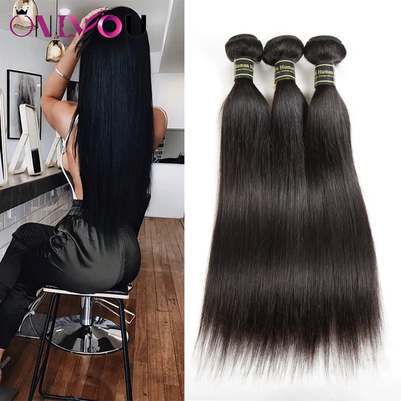 10A Grade Straight Human Hair Weaves Bundles, Brazilian Peruvian Indian ...
