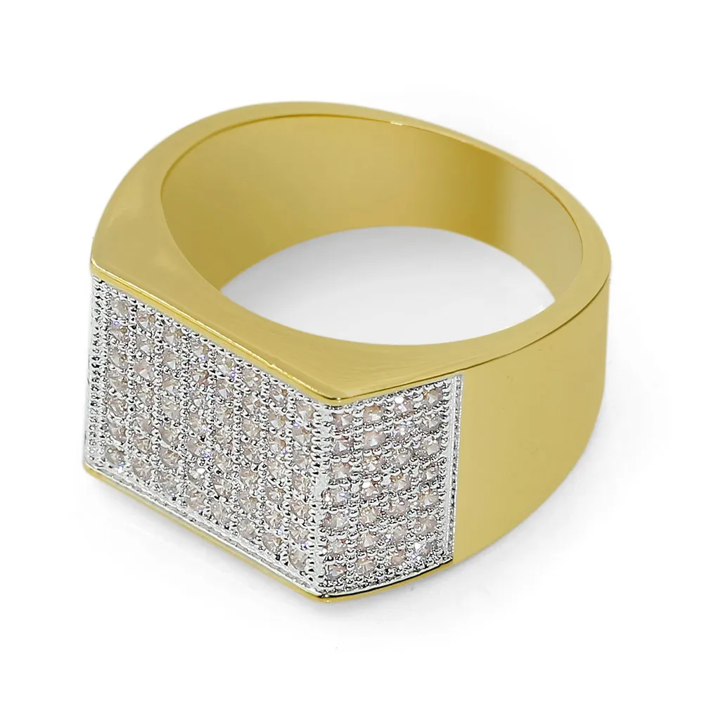Hombres Anillos De Oro Helados Cúbico Cuadrado High Polished Mens ...