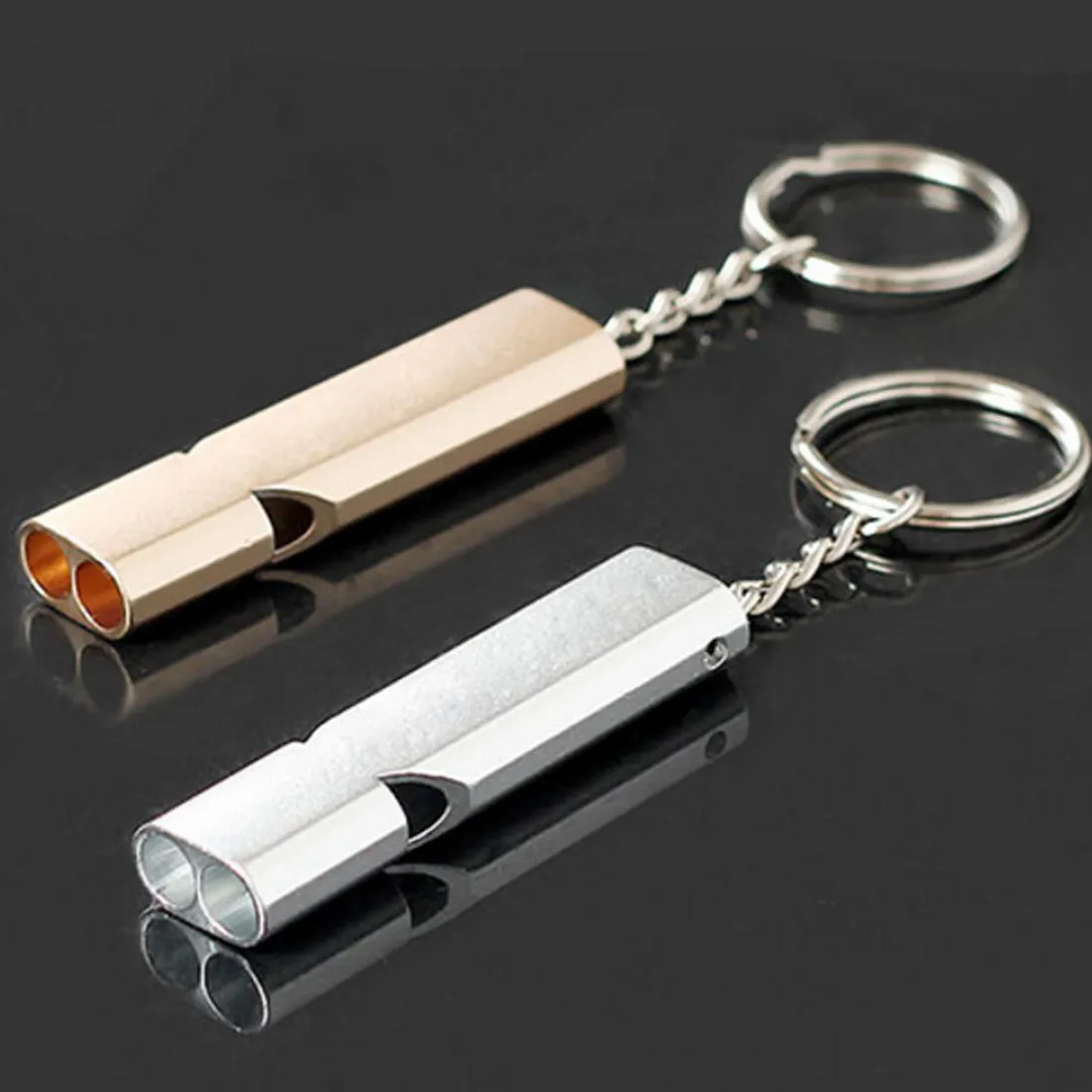 DHgate.com:Safety Whistles Keychain Outdoor Survival Double Pipe High ...
