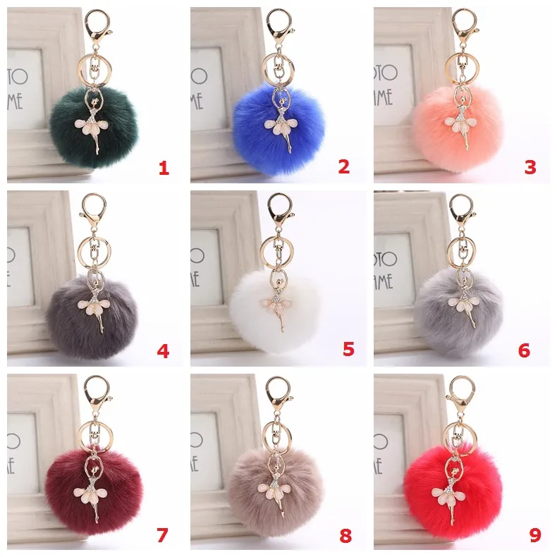 Fluffy Rabbit Fur Ball Keychain Soft Pompom Angel Keyring Bag Charm For ...