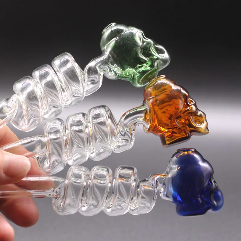 Skull Pyrex Spiral Hand Pipe For Smoking Multi Color Oil Burner Curved ...