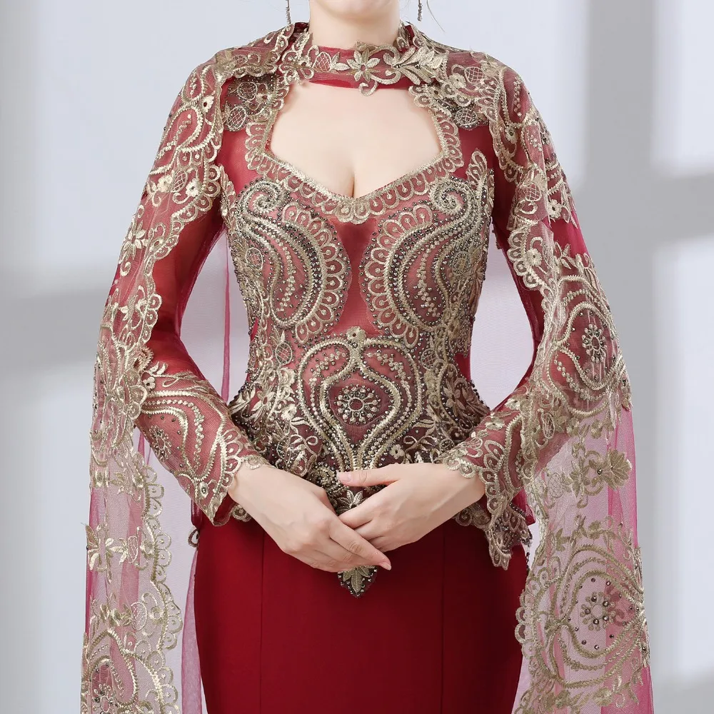 Burgundy Arabic Mermaid Evening Dresses 2020 With Wrap Robe De Soiree