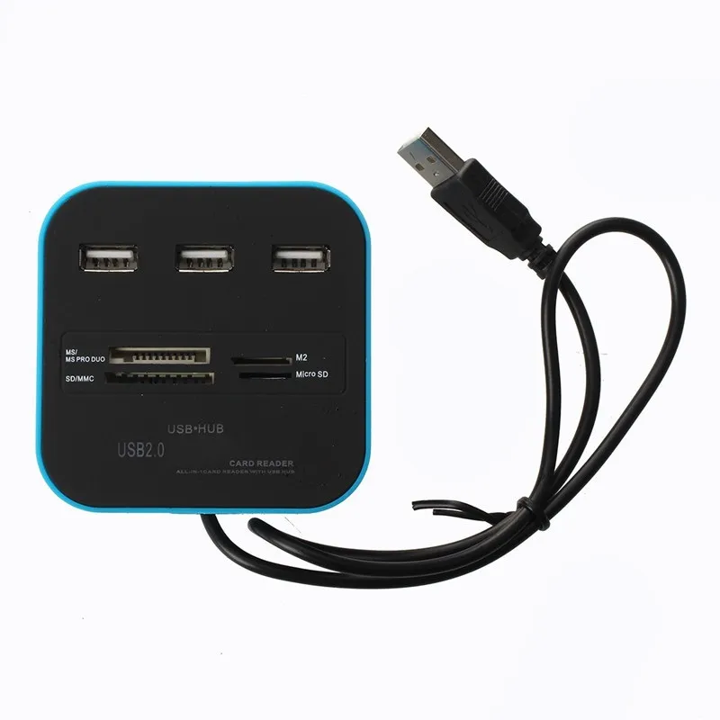 3-Port USB 2.0 Hub with TF/SD Card Reader - High Speed USB Splitter for ...