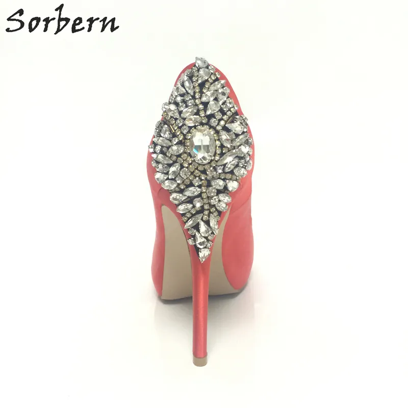 Sorbern Chaussures De Mariage En Satin Rouge Peep Toe Cristaux ...