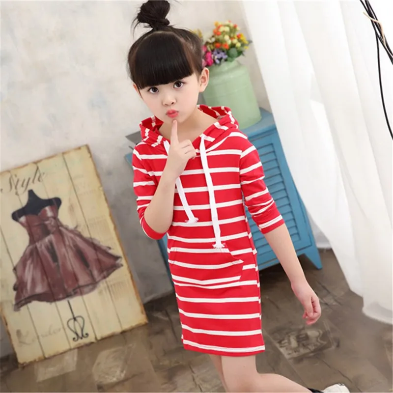Girls' Hooded Dress: Stylish Striped Tutu Long Sleeve Casual Dress For ...