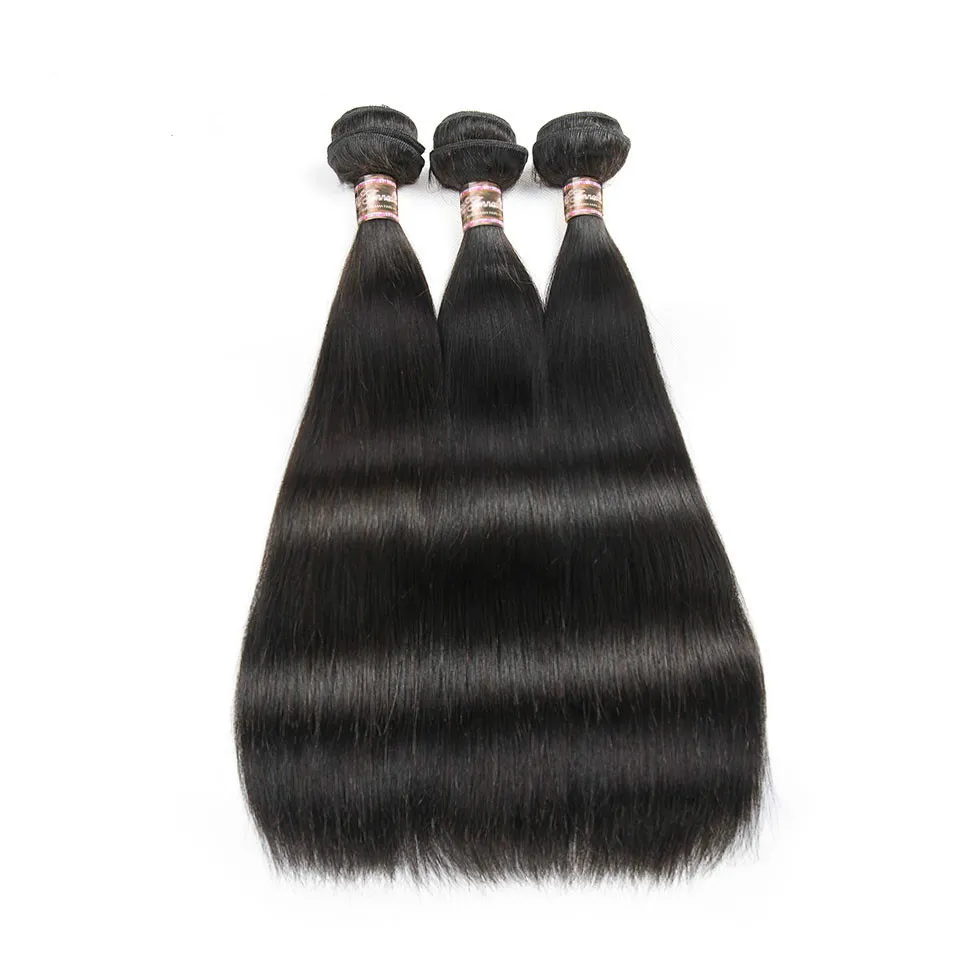 9A Straight Brazilian Hair Bundles with Closure - Remy Hair Weave Set ...