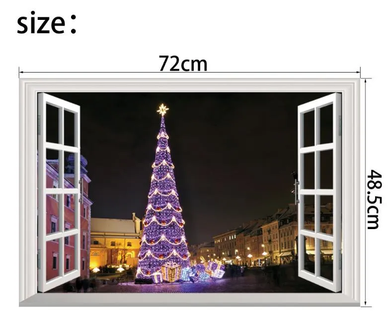 3D Photo Wallpaper Christmas Elk Santa Claus Windows 3d Wall Stickers ...