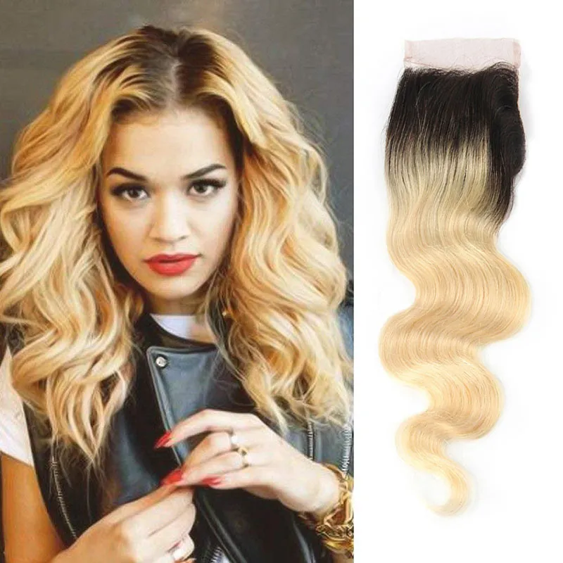 Blonde Body Wave 4X4 Lace Closure, Middle Three Free Part, Remy Human ...