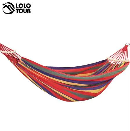 Two-Person Outdoor Canvas Camping Hammock with Bend Wood Stick Steady ...