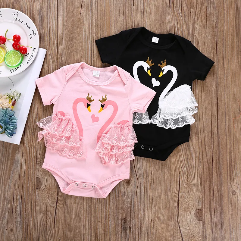 2018 Newborn Baby Girls Swan Lace Romper Onesies Black Pink Short ...