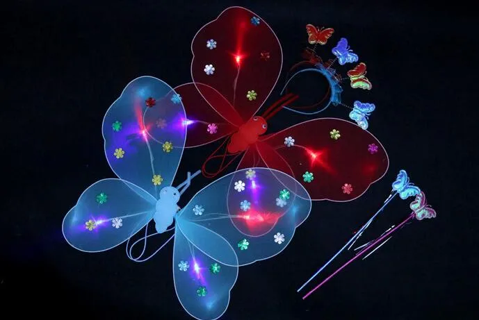 Kids' Butterfly Wing Headband And Magic Wand Set Light Up LED Luminous ...