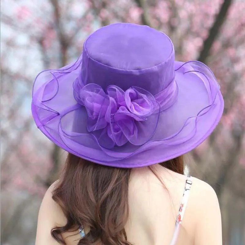 Floral Wide Brim Purple Sun Hat For Women Perfect For Weddings, Parties ...