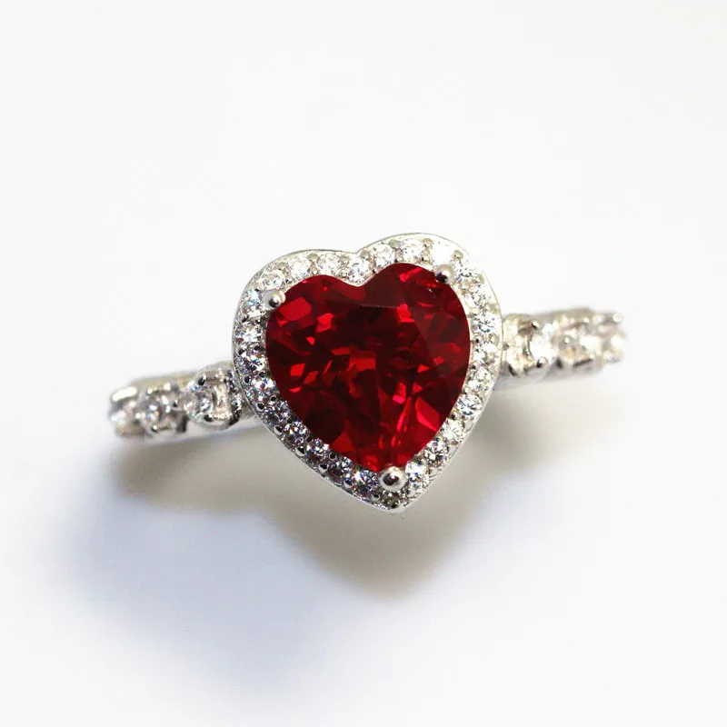 Red Ruby Jewelry, Heart Shaped Gemstone Ring, Sterling Silver Wedding ...