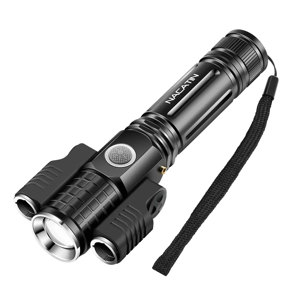 NACATIN Ultra-Bright Zoomable LED Flashlight with Wing Lamps - 4 Modes ...