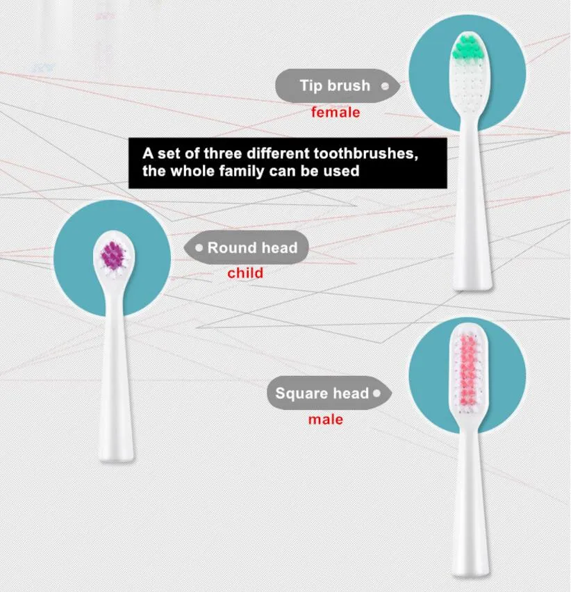 Soft Wool Electric Massager Toothbrush +3 Brush Heads Water Proof ...