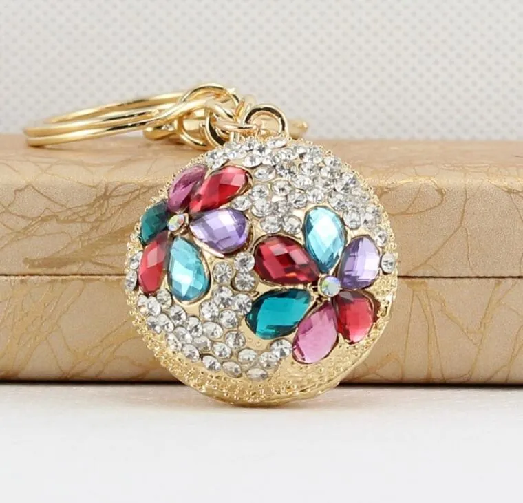 Multicolor Hollow Spherical Crystal Key Ring With Shining Diamond Metal ...
