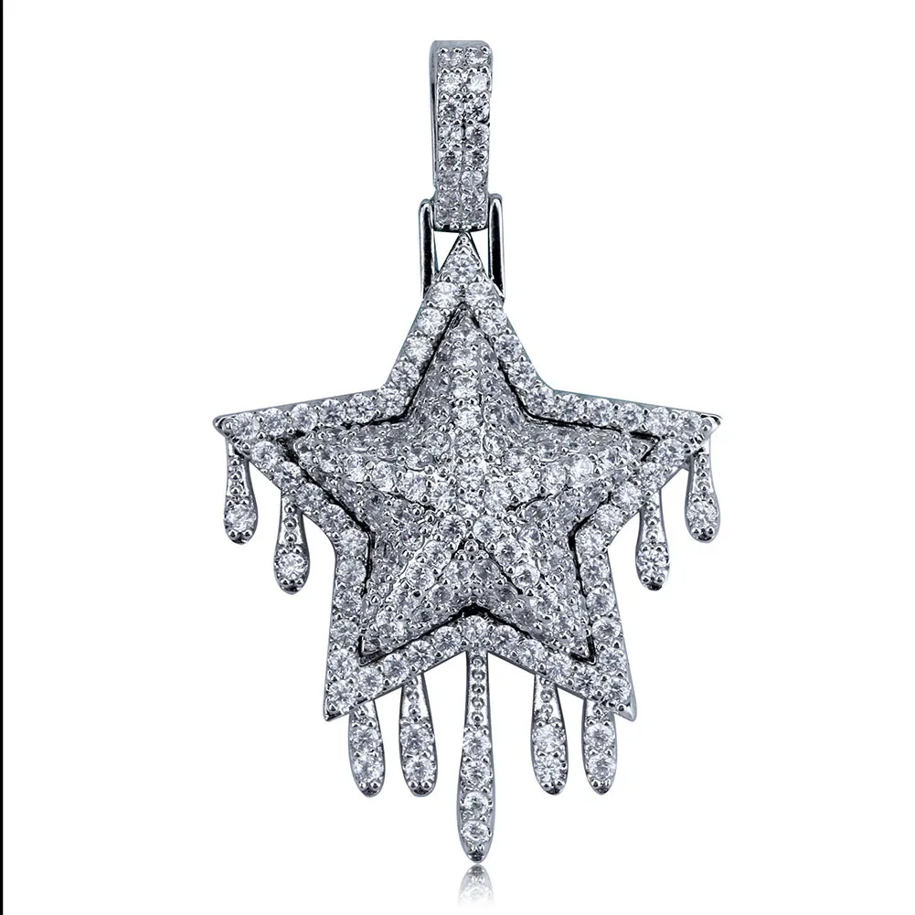 Iced Out Drip Star Cubic Zirconia Pendant Chain With Cubic Zircon ...