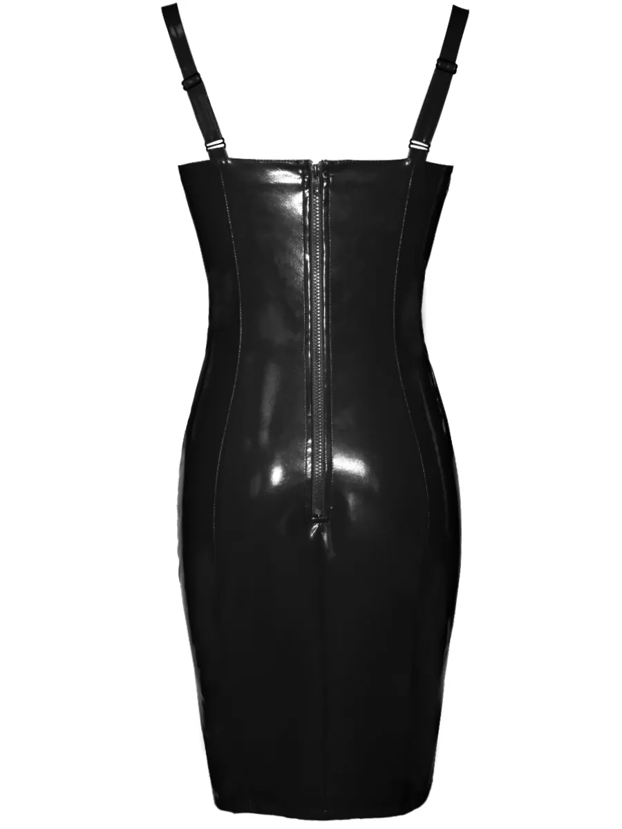 Sexy Black And Red Pvc Leather Bodycon Dress With Deep V Neck And Strap