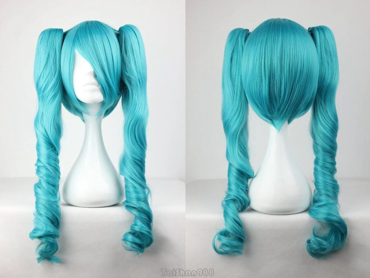 Two Tone Blue Cosplay Wig with Curly Ponytails & Cap - Premium Anime ...
