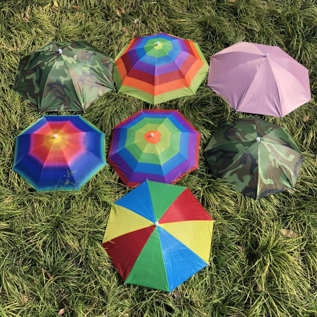 Foldable Rainbow Rainbow Umbrella Hat With Head Strap Waterproof Hands ...
