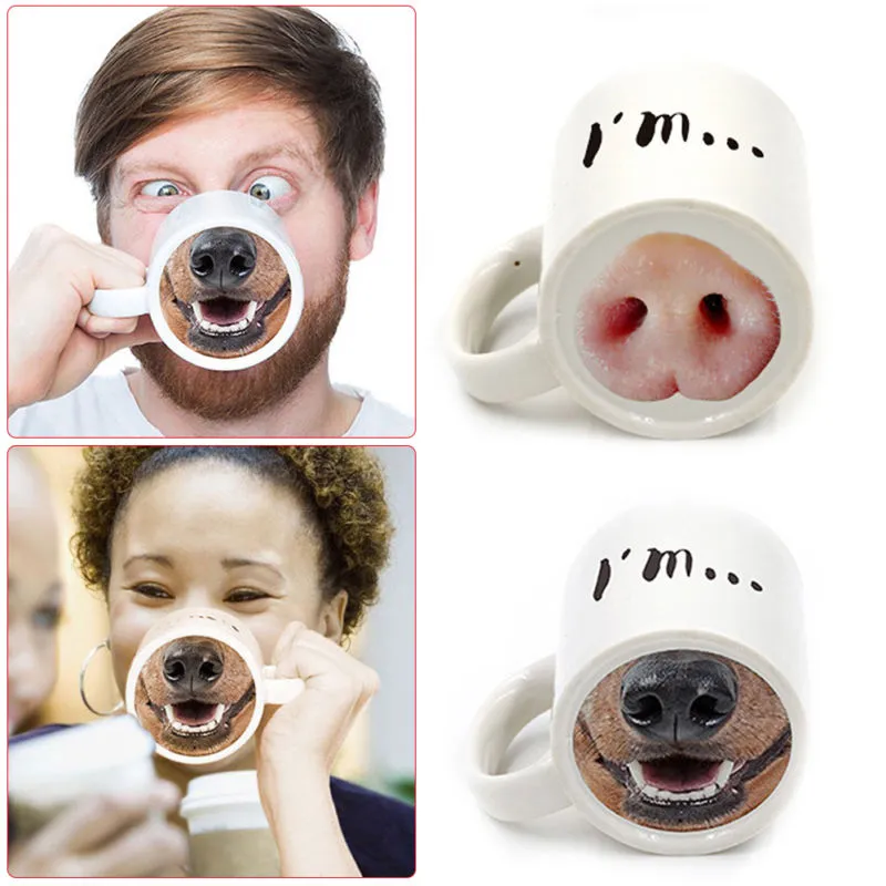 Cartoon Coffee Cups Funny Pig Nose Dog Nose Ceramic Coffee Mug, 301 ...