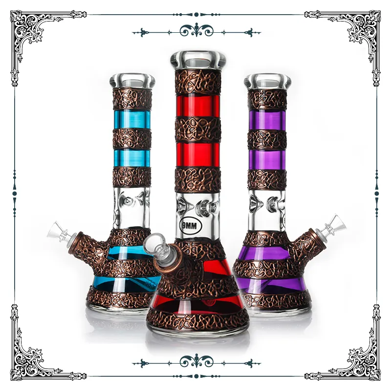 9MM Thick Glass Beaker Bong Copper Art On Glass Bongs Hookah With Ice ...