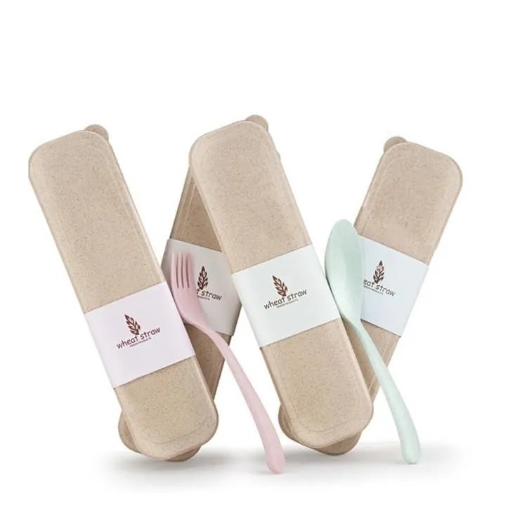 New Portable Wheat Straw Spoon Fork Chopsticks Set Tableware Eco ...