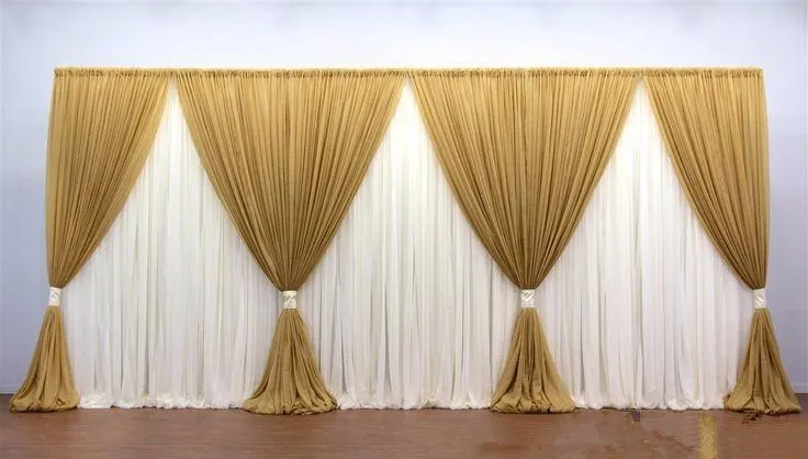 10ft x 20ft Wedding Backdrop Gold White Curtain for Wedding Stage Decor