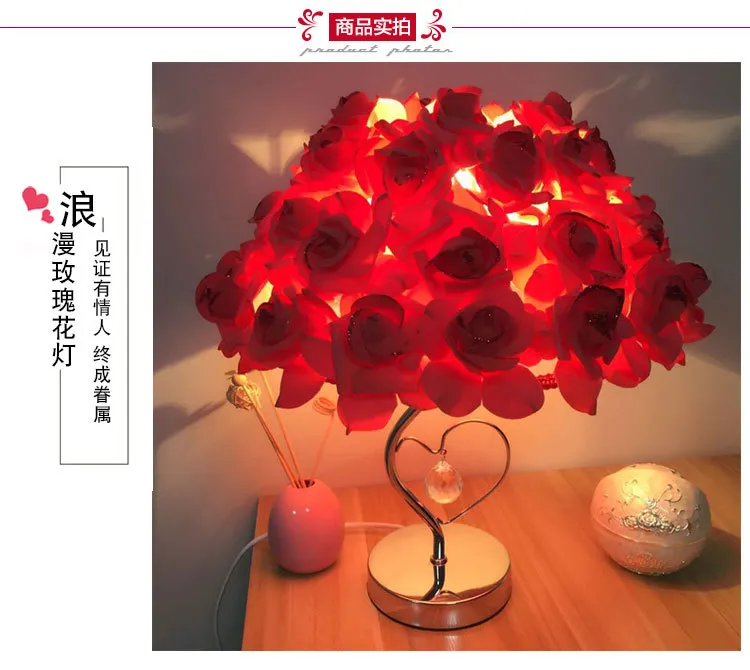 Crystal Bedside Lamps: Romantic Rose Accent Table Lamp, Elegant Bedroom ...