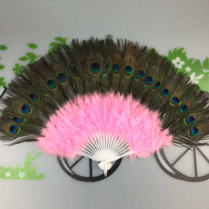 Elegant Feather Fans, 13.7 Peacock Style Folding Fan With Plastic ...