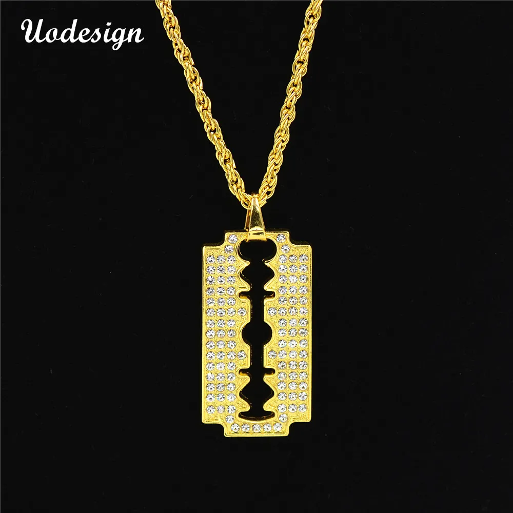 Uodesign Hip Hop Gold Iced Out Rhinestone Gold Rectangle Pendant ...