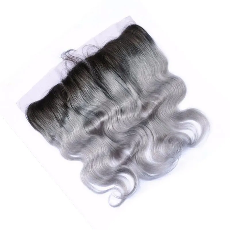 Two Tone 1b Grey Body Wave Human Hair Lace Frontal Closure 13x4 Full ...