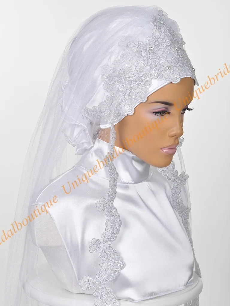 Muslim Wedding Bridal Hijab 2019 With Sequins & Silver Lace Appliques ...