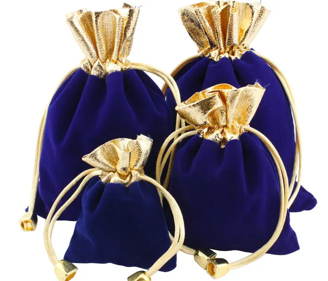 DHgate.com:100pcs Gold Side Dark Blue Velvet Drawstring Pouch Bags for ...